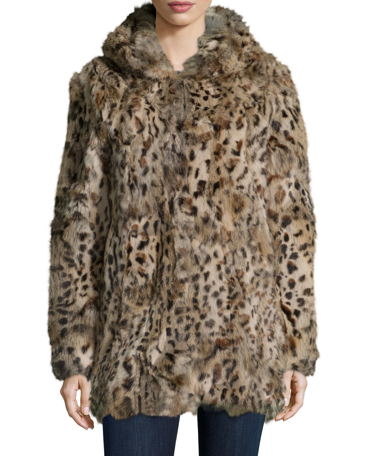 Adrienne landau Rabbit Fur Hooded Coat in Brown | Lyst