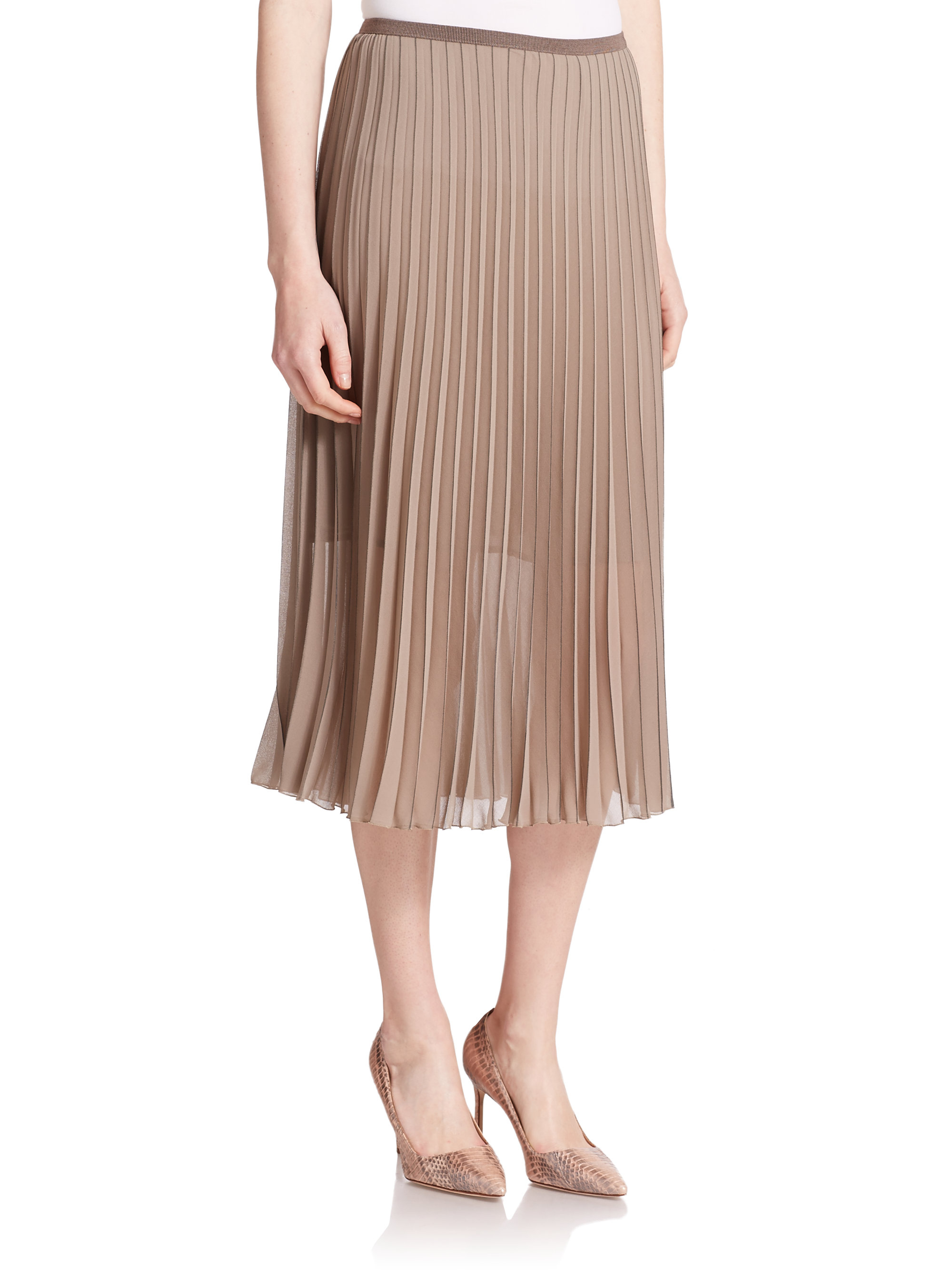 Lyst Peserico Pleated Skirt In Brown