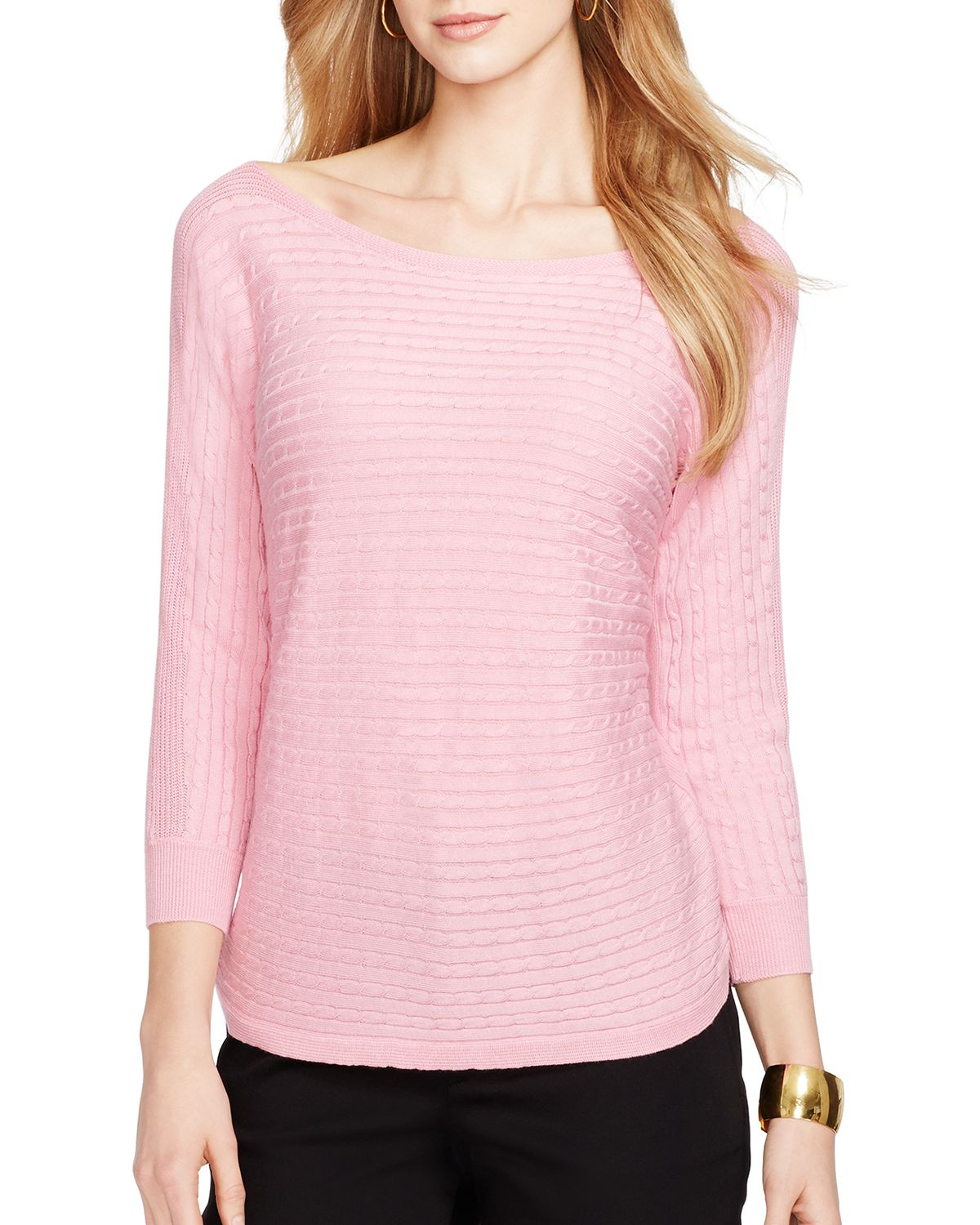 Lyst Ralph Lauren Lauren Cable Knit Boat Neck Sweater In Pink