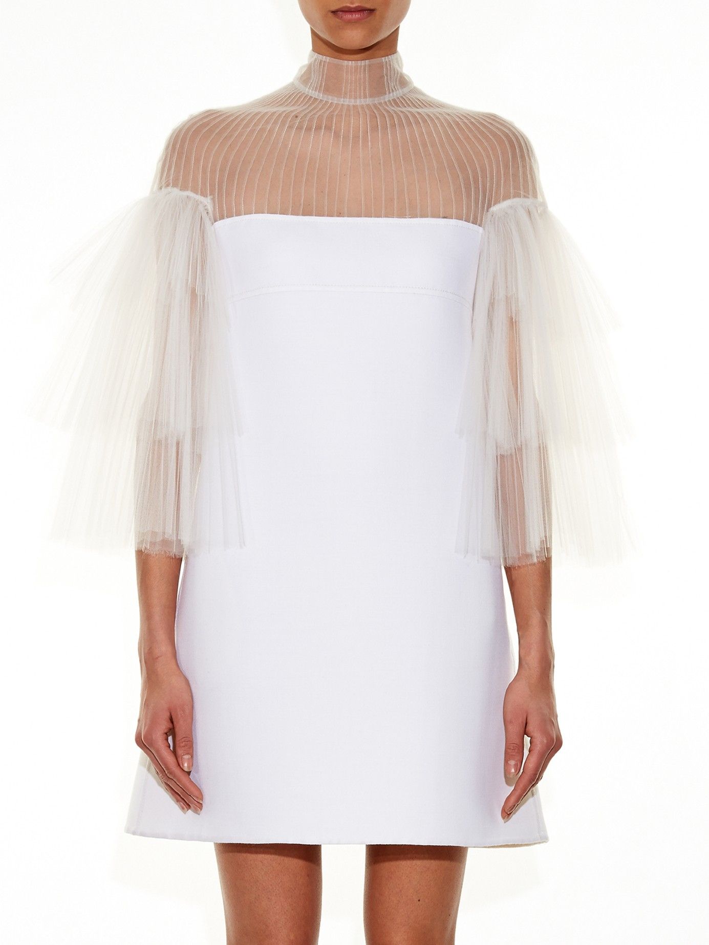 Valentino High Neck Ruffled Sleeve Mini Dress In White Ivory Lyst