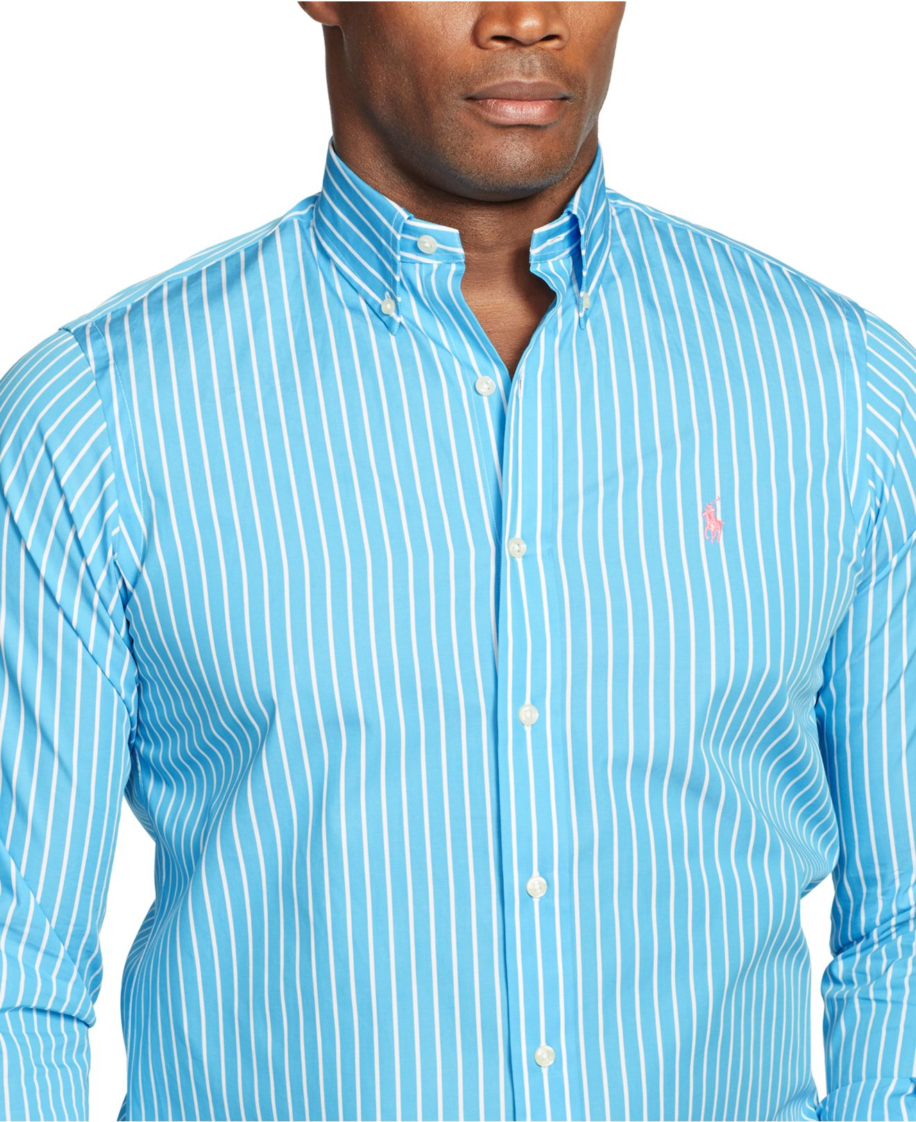 Polo Ralph Lauren Big And Tall Poplin Striped Long Sleeve Shirt In