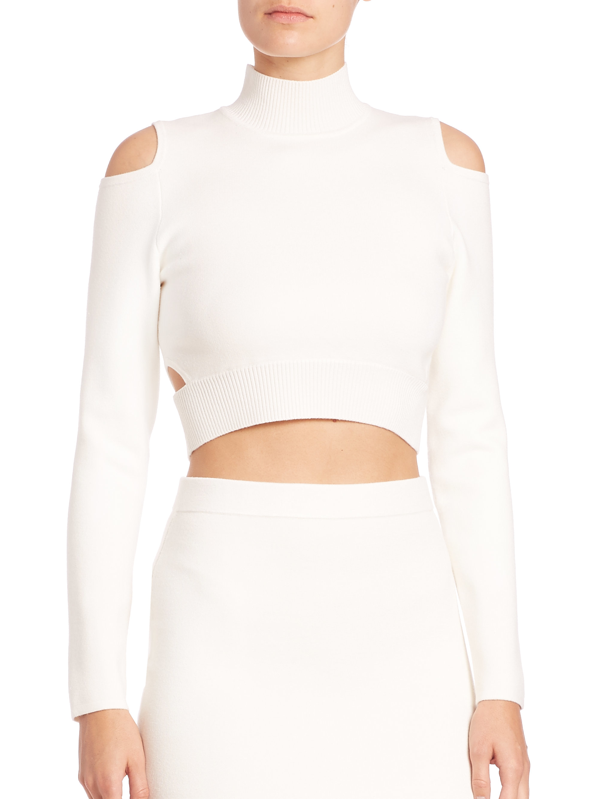 Jonathan Simkhai Cutout Cropped Turtleneck Sweater in White - Lyst