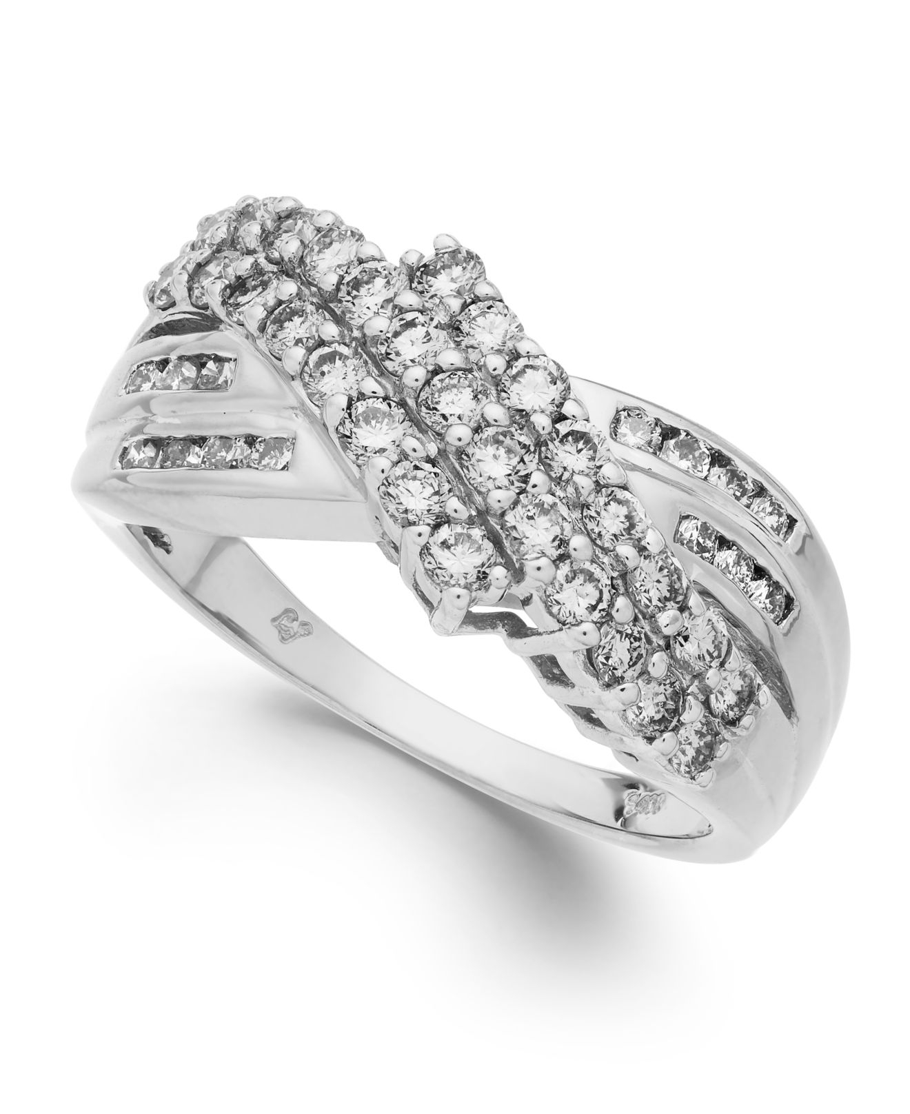 Macy's Diamond Three-row Ring In 14k Yellow Or White Gold (1 Ct. T.w ... Macy's Diamond Three-row Ring In 14k Yellow Or White Gold (1 Ct. T.w ...