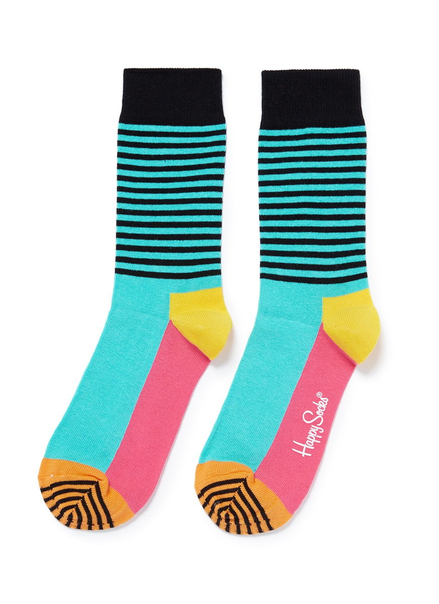 Lyst - Happy Socks Stripe Half Socks in Blue