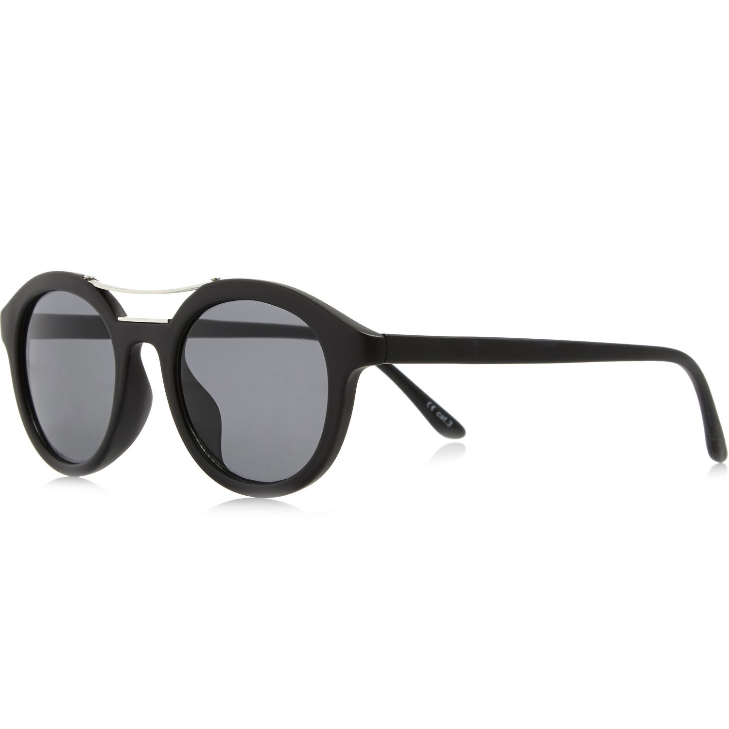 Lyst River Island Black Chunky Brow Bar Round Sunglasses In Black For Men