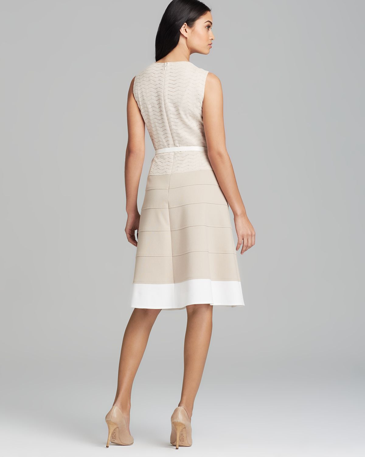 Lyst Anne Klein Dress Sleeveless Chevron Knit Bodice Belted Swing In