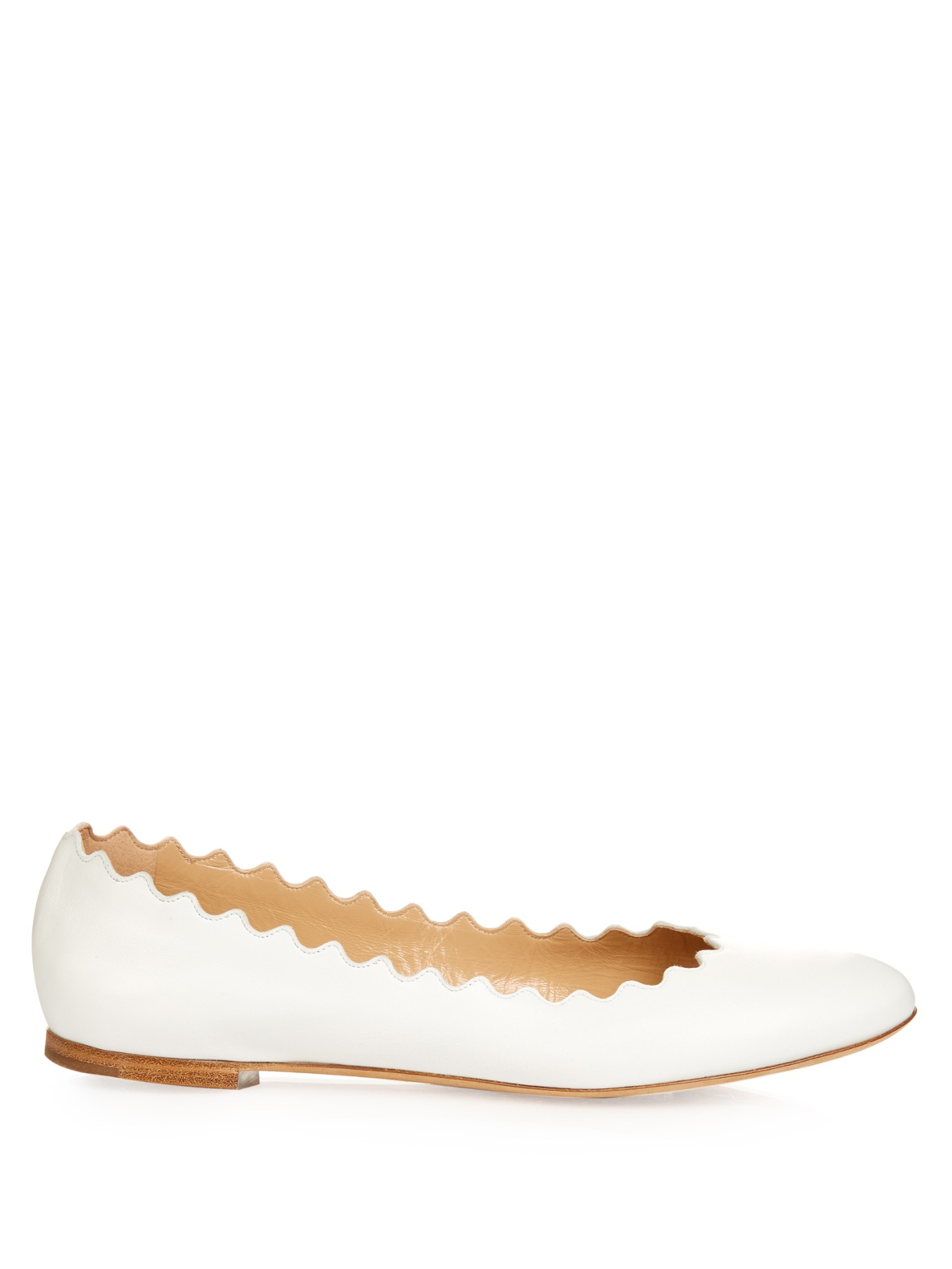 Chloé Lauren Scalloped-edge Leather Flats in White - Lyst Chloé Lauren Scalloped-edge Leather Flats in White - Lyst