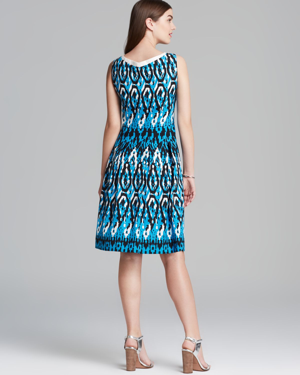 Anne Klein Dress Sleeveless Vintage Ikat V Neck Swing In Blue Lyst