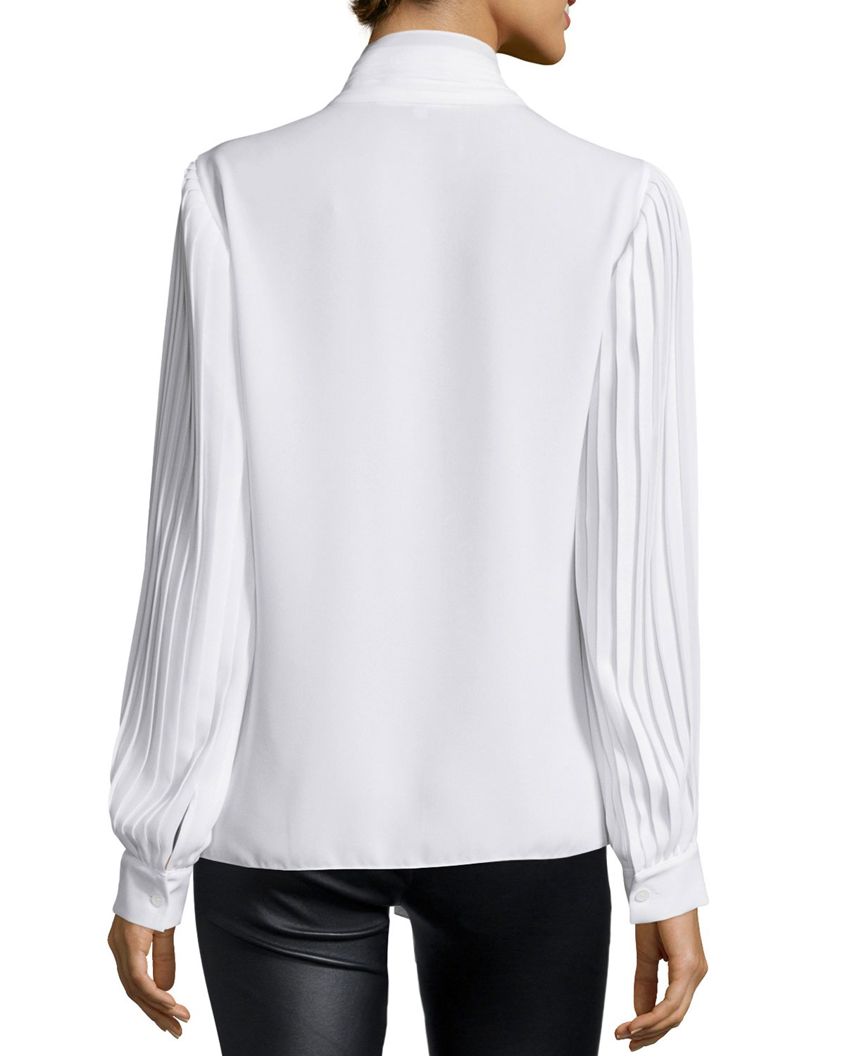 Lyst Michael Kors Pleated Sleeve Tie Neck Blouse In White