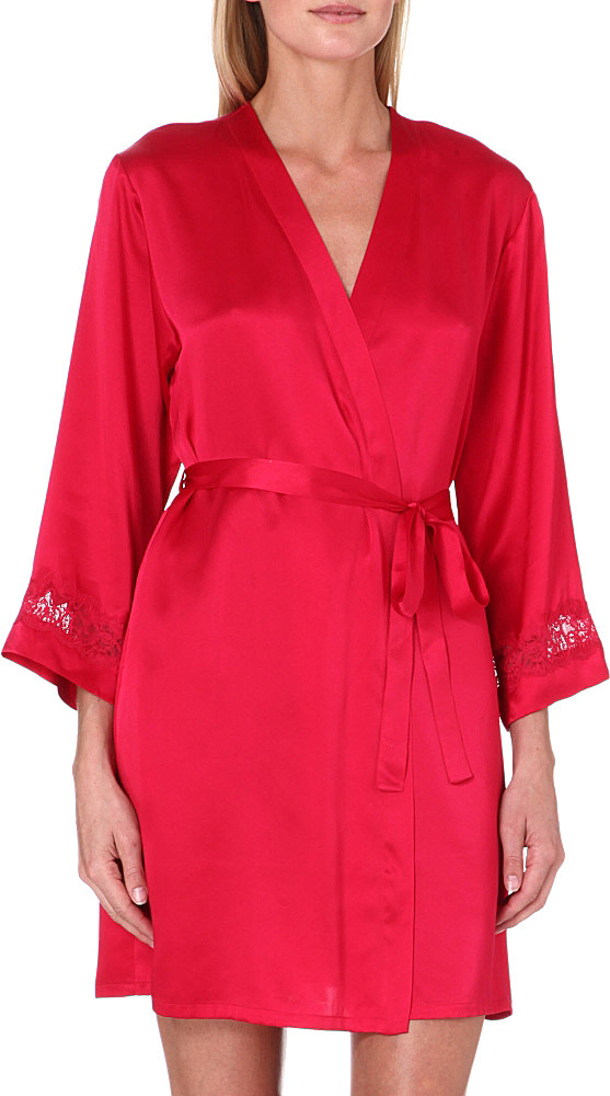 Nk Imode Lace-detailed Silk Short Robe in Red | Lyst