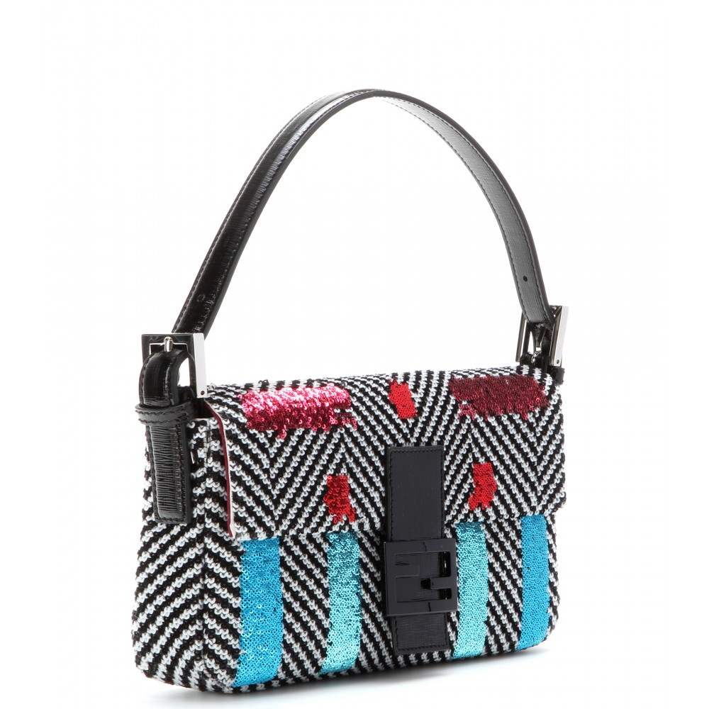 Fendi Baguette Fabric and Sequin Shoulder Bag in Black - Lyst
