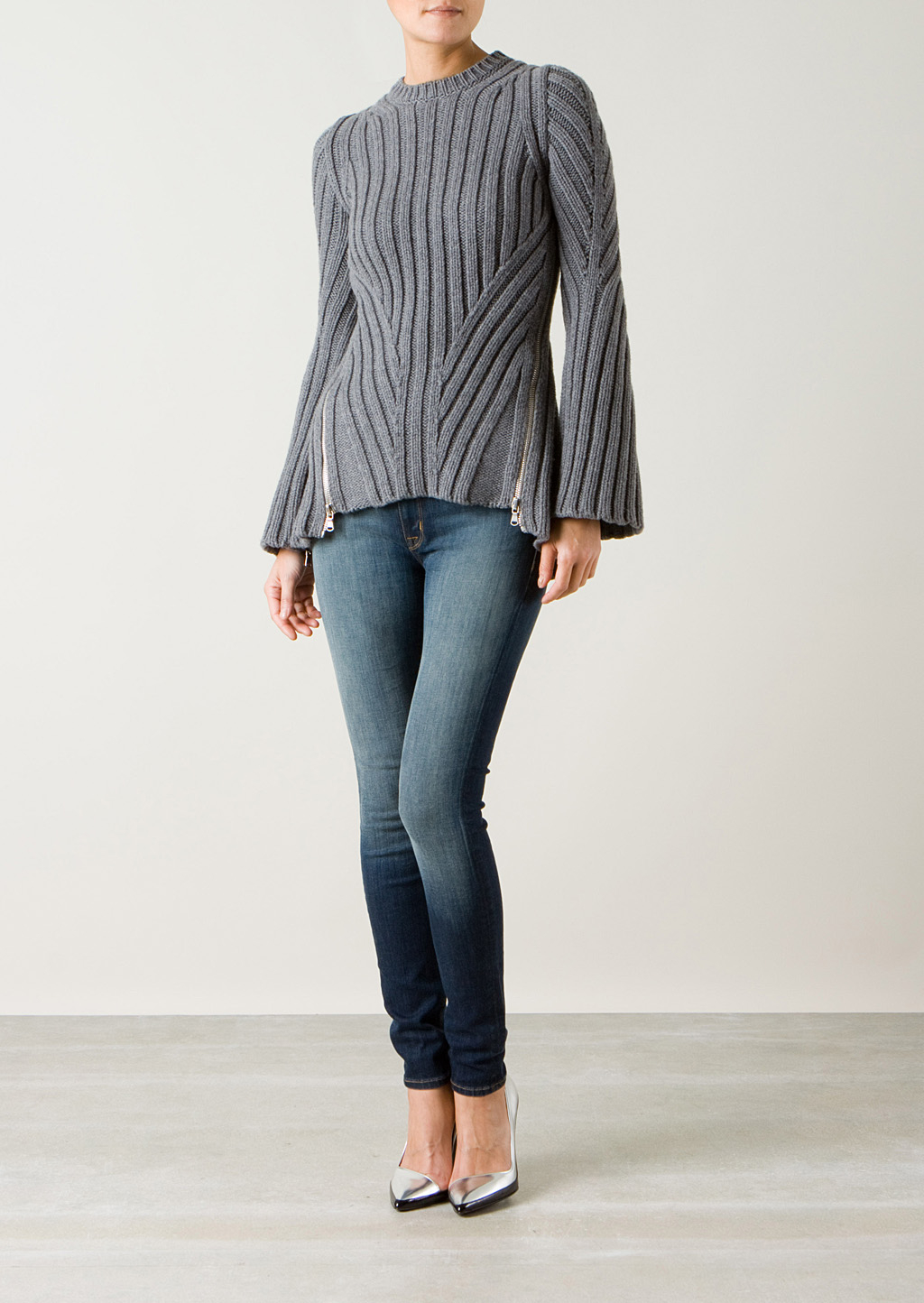 Alexander Mcqueen Grey Ribbed Wool And Cashmere Knit In Gray Grey Lyst