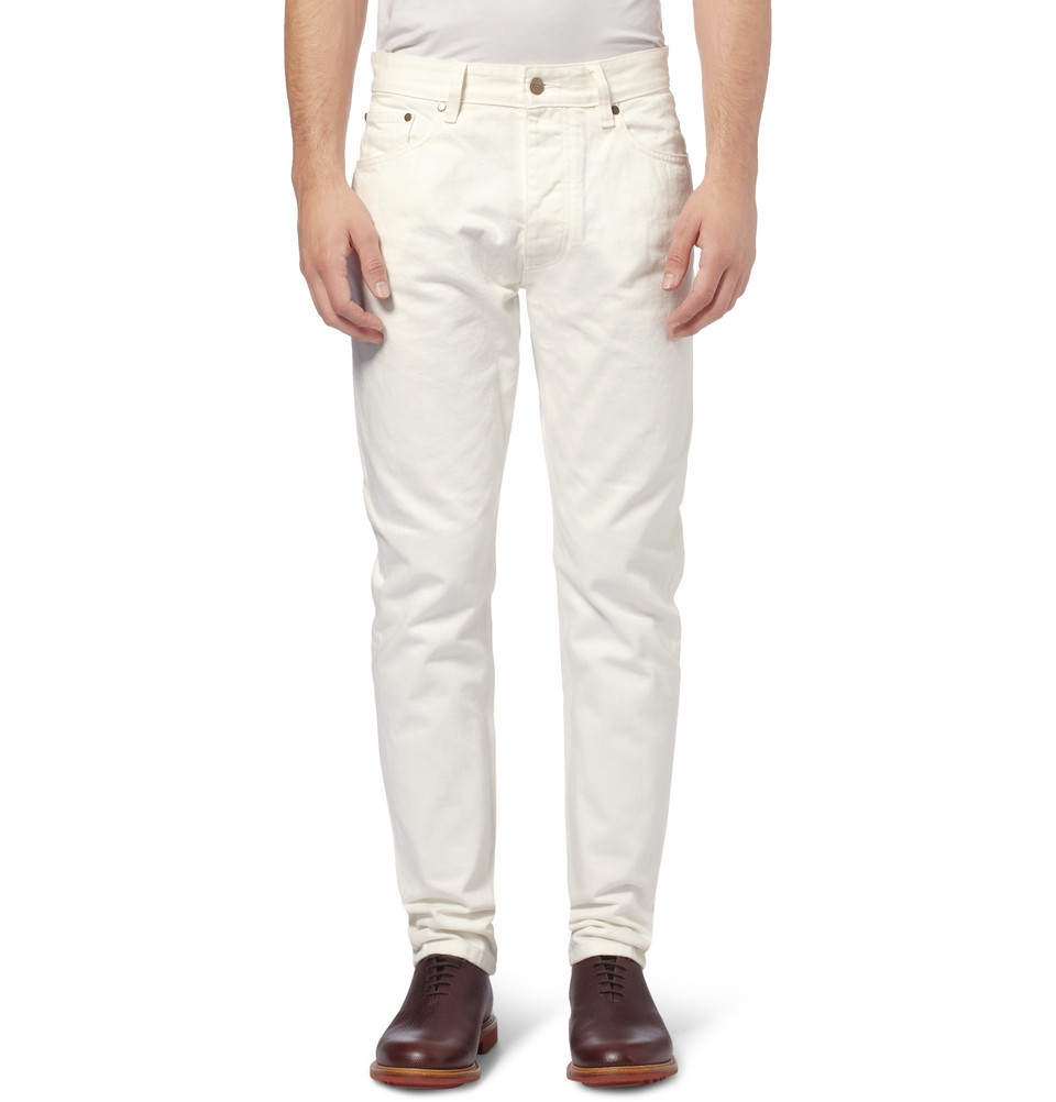 AMI Slimfit Dry Denim Jeans in White for Men - Lyst