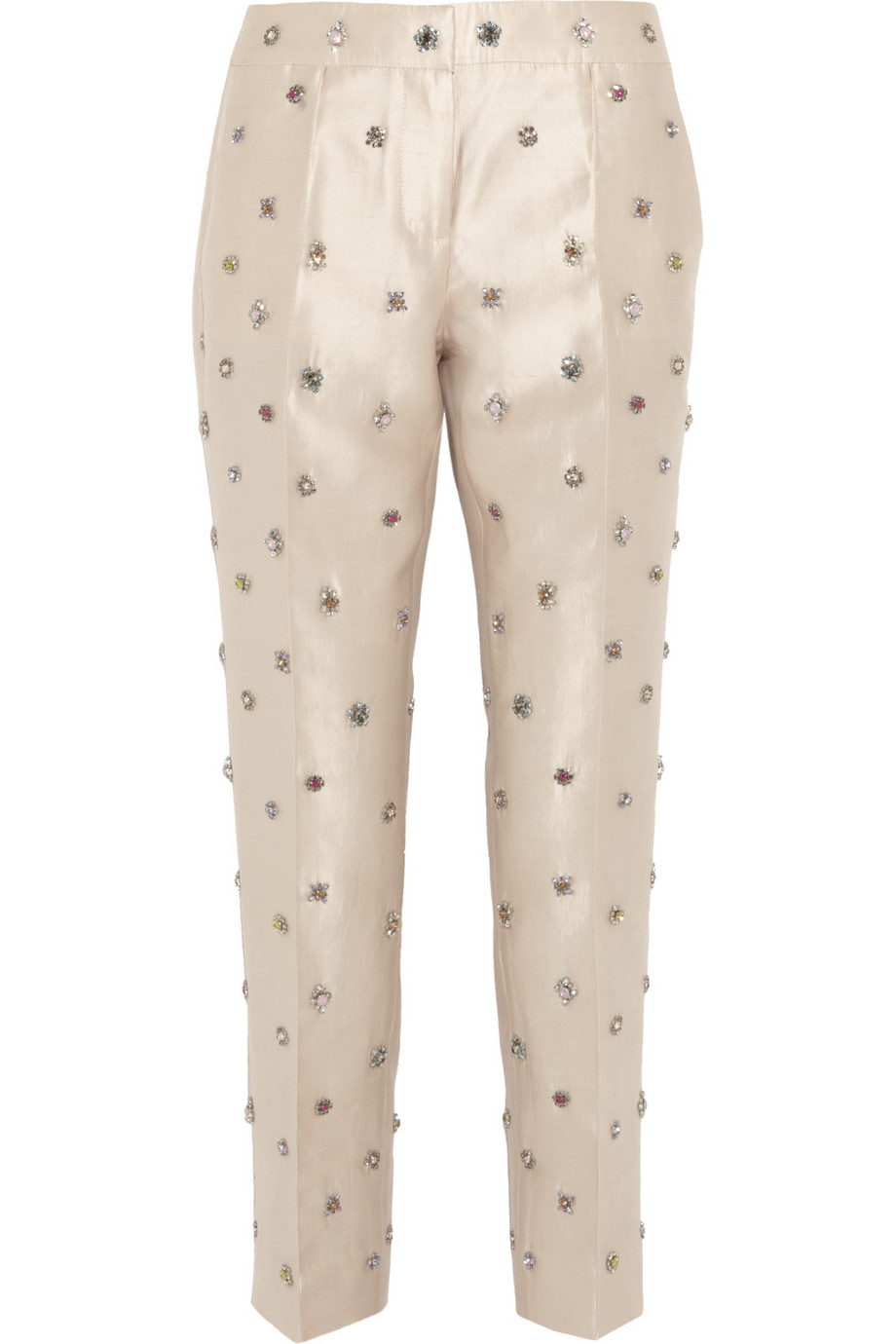 J Crew Collection Embellished Shantung Straight Leg Pants In White Lyst