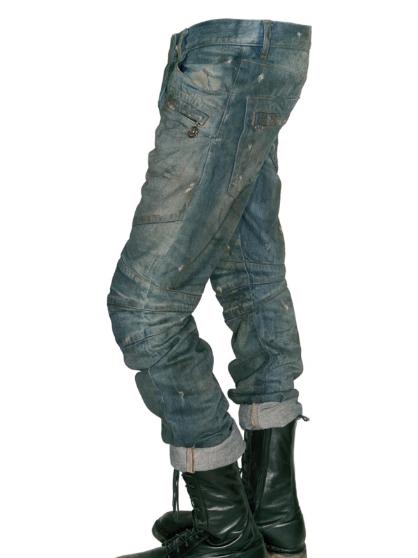 Balmain Dirty Denim Cropped Biker Jeans in Blue for Men - Lyst
