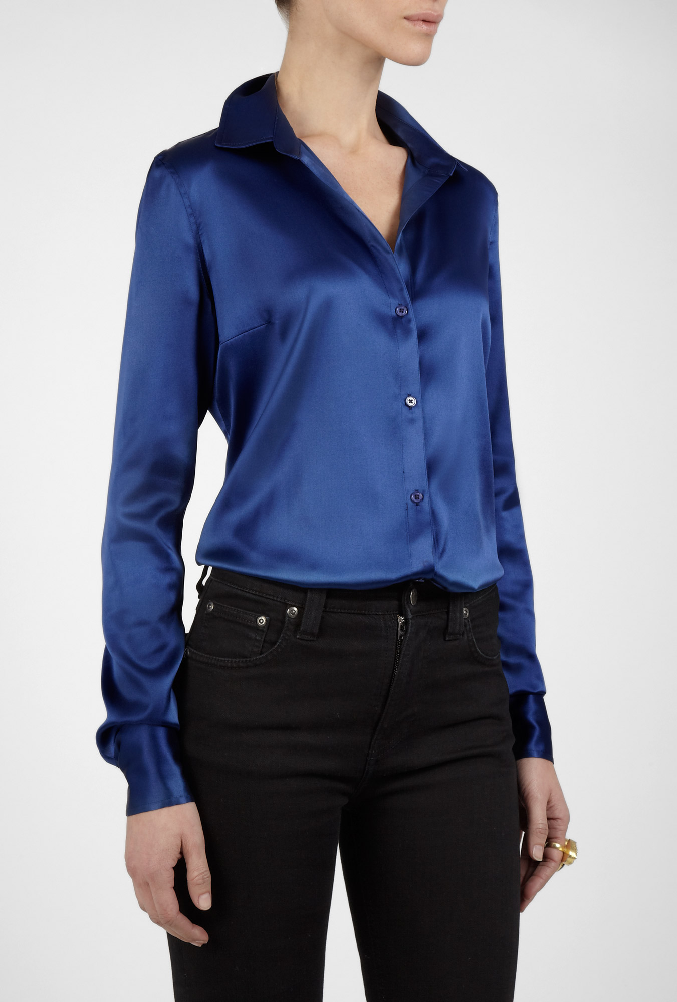 Joseph Blue Stacy Long Sleeve Silk Blouse In Blue Lyst