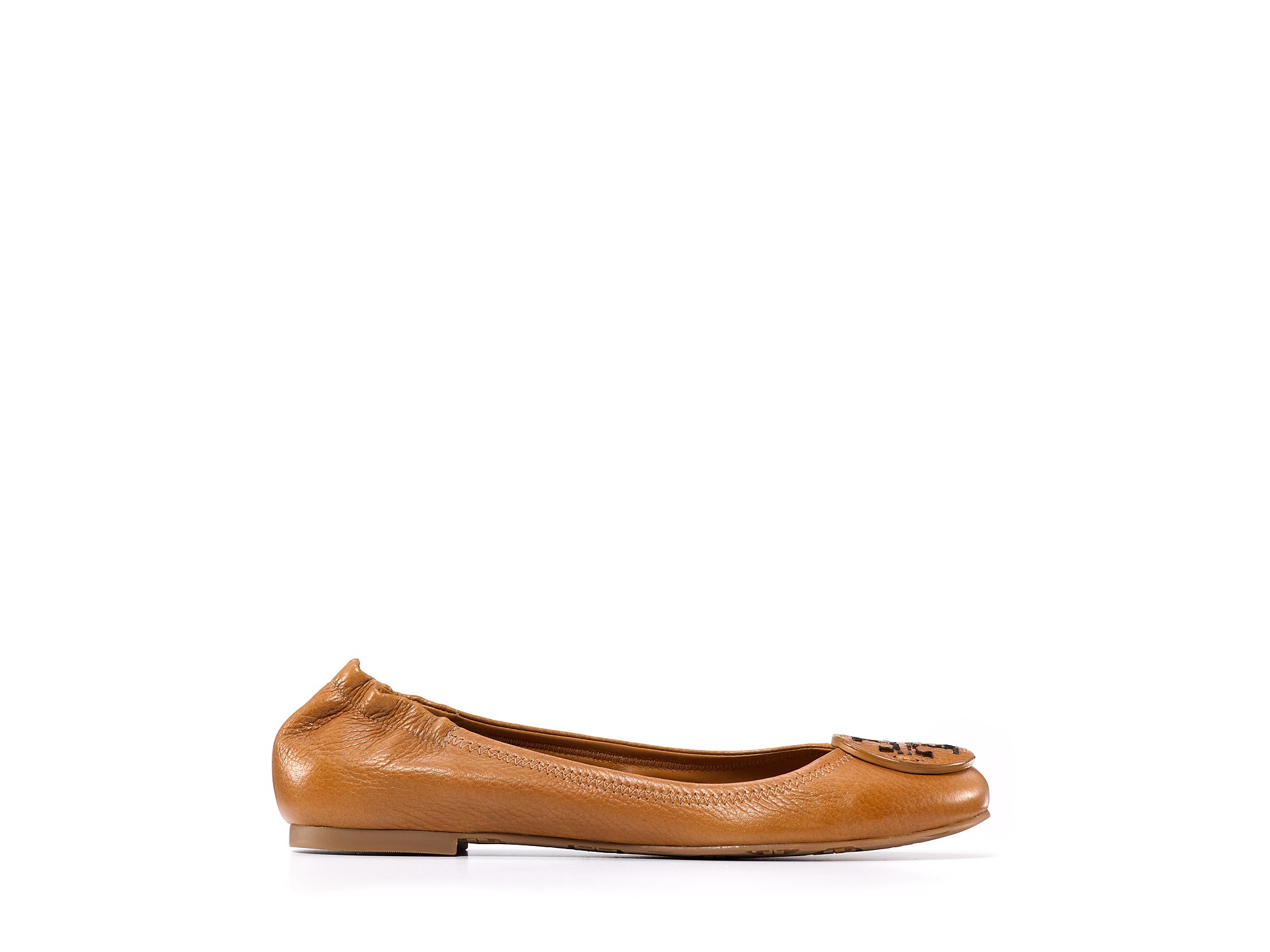 TORY BURCH Reva Tumbled Brown Tan Leather Flat Shoes size 7.5 ...