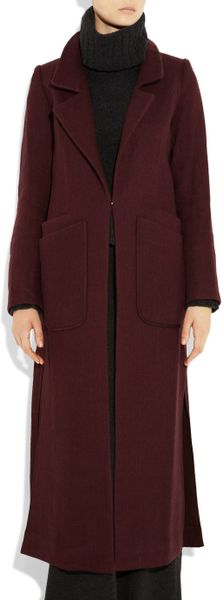 Theyskens' Theory Suede-trimmed Wool-blend Coat in Red (burgundy) | Lyst