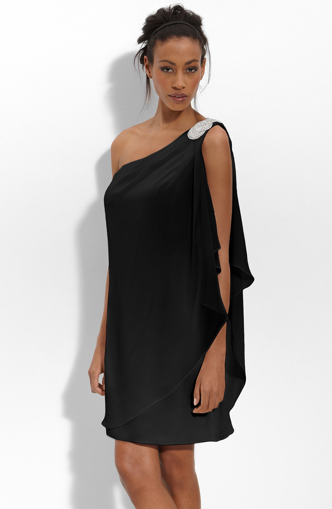 Js boutique Embellished One Shoulder Chiffon Dress in Black | Lyst Js boutique Embellished One Shoulder Chiffon Dress in Black | Lyst