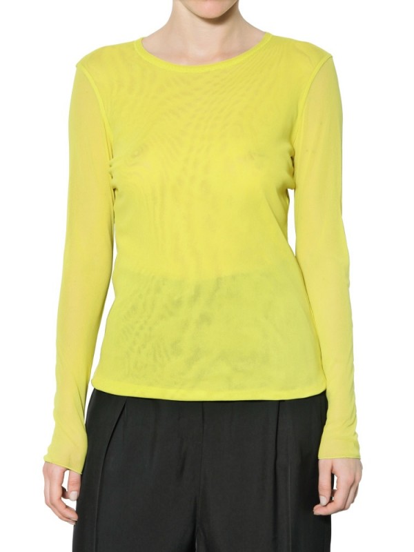Max Mara Long Sleeve Tecno Mesh Top in Yellow - Lyst