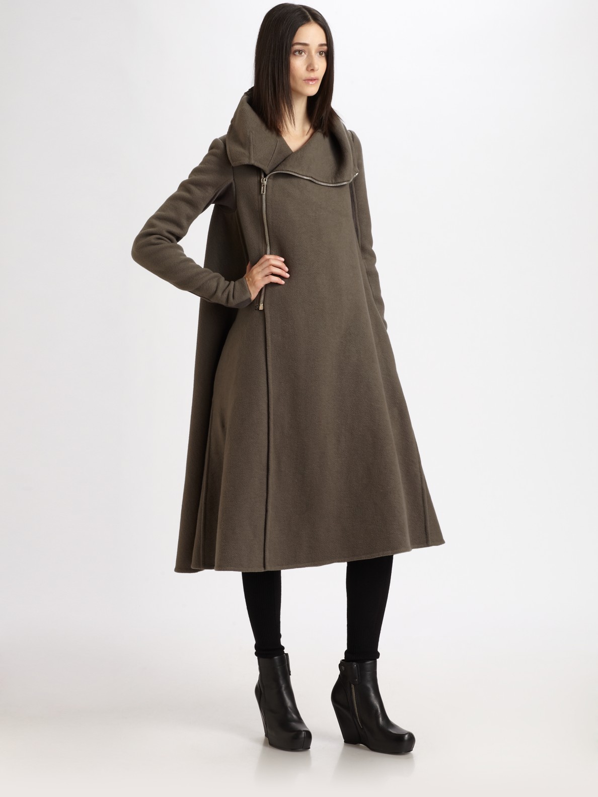Rick Owens Cashmere Trapeze Coat in Brown (black) | Lyst