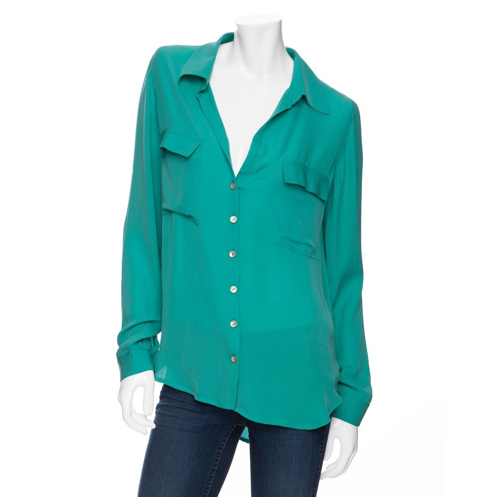 L'agence Metal Button Down Blouse in Blue (turquoise) | Lyst
