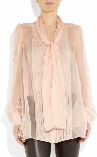Alexander Mcqueen Silk Chiffon Pussy Bow Blouse In Pink Blush Lyst