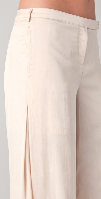 Robert Rodriguez Side Pleat Wide Leg Trousers in Natural - Lyst