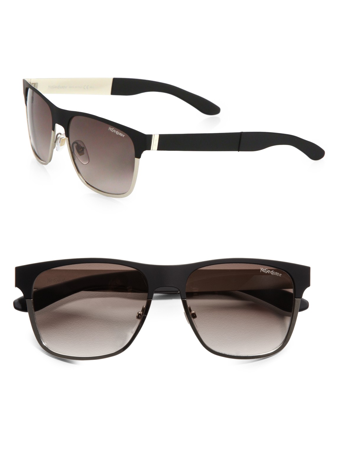 Lyst Saint Laurent Metal Rectangular Sunglasses In Black For Men