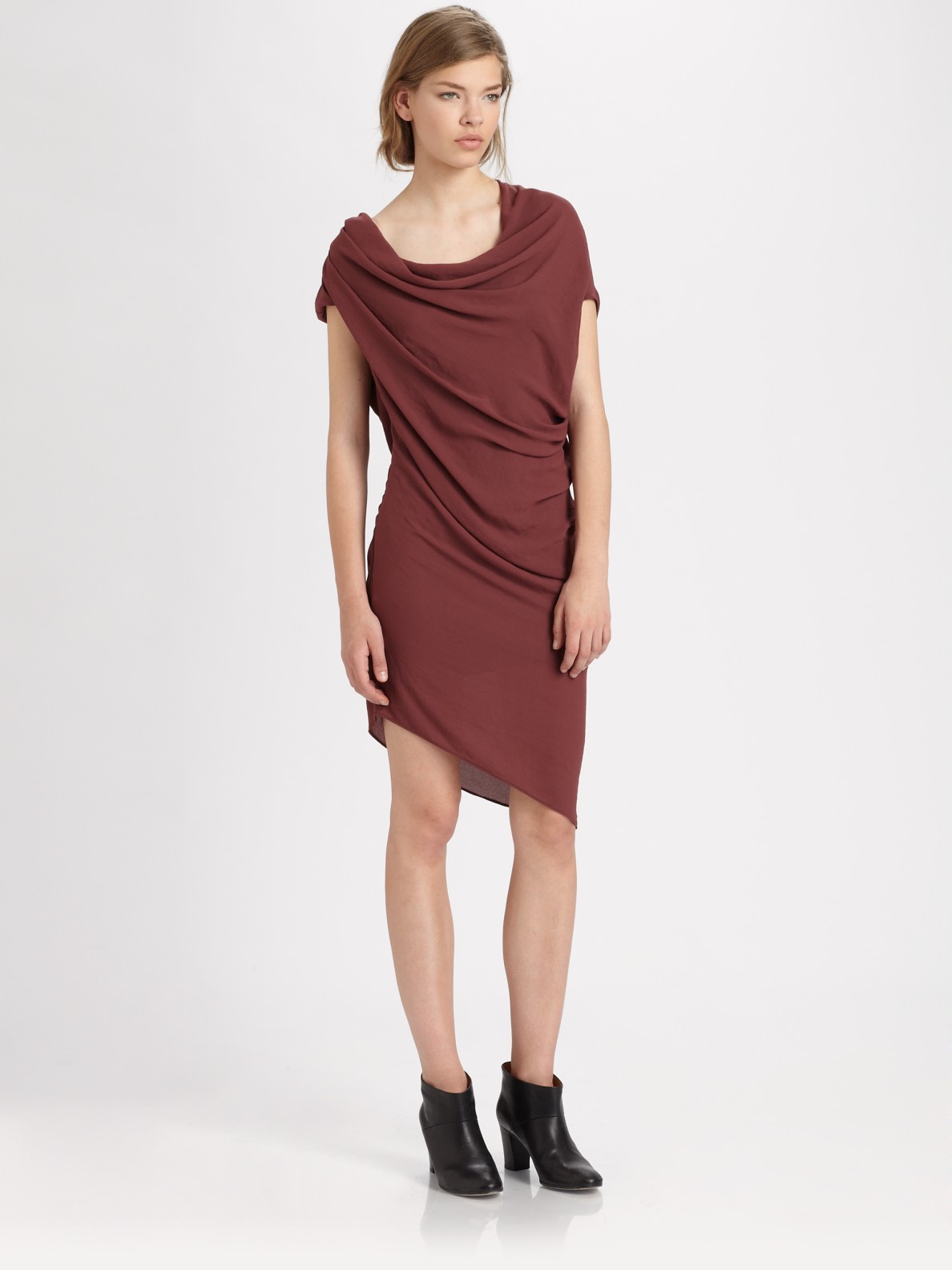 Helmut lang Draped Shroud Dress in Brown | Lyst