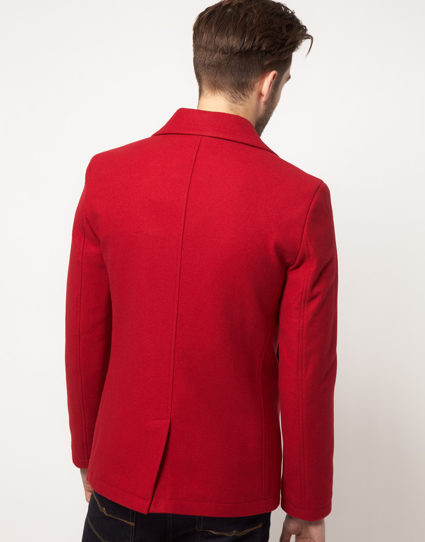 ASOS Peacoat Jacket in Red for Men - Lyst