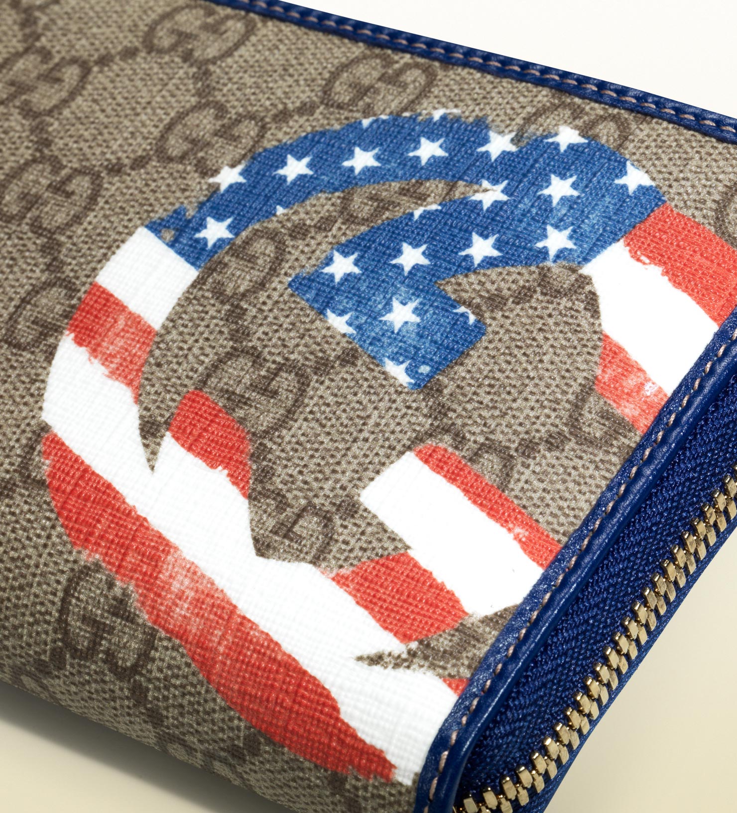 Gucci Usa Gg Flag Collection Zip Around Wallet in Beige (Blue) - Lyst