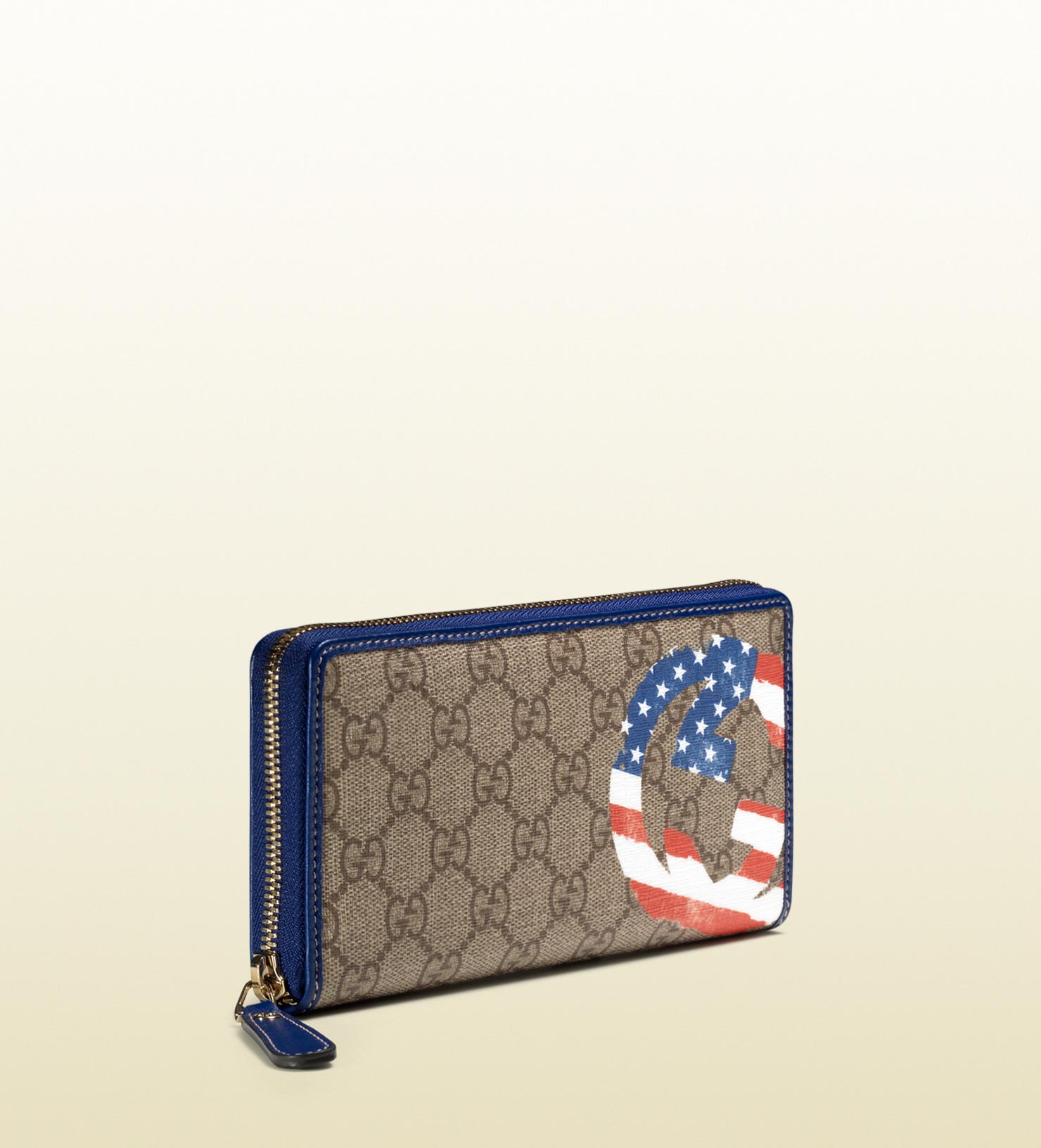 Gucci Usa Gg Flag Collection Zip Around Wallet in Beige (Blue) - Lyst
