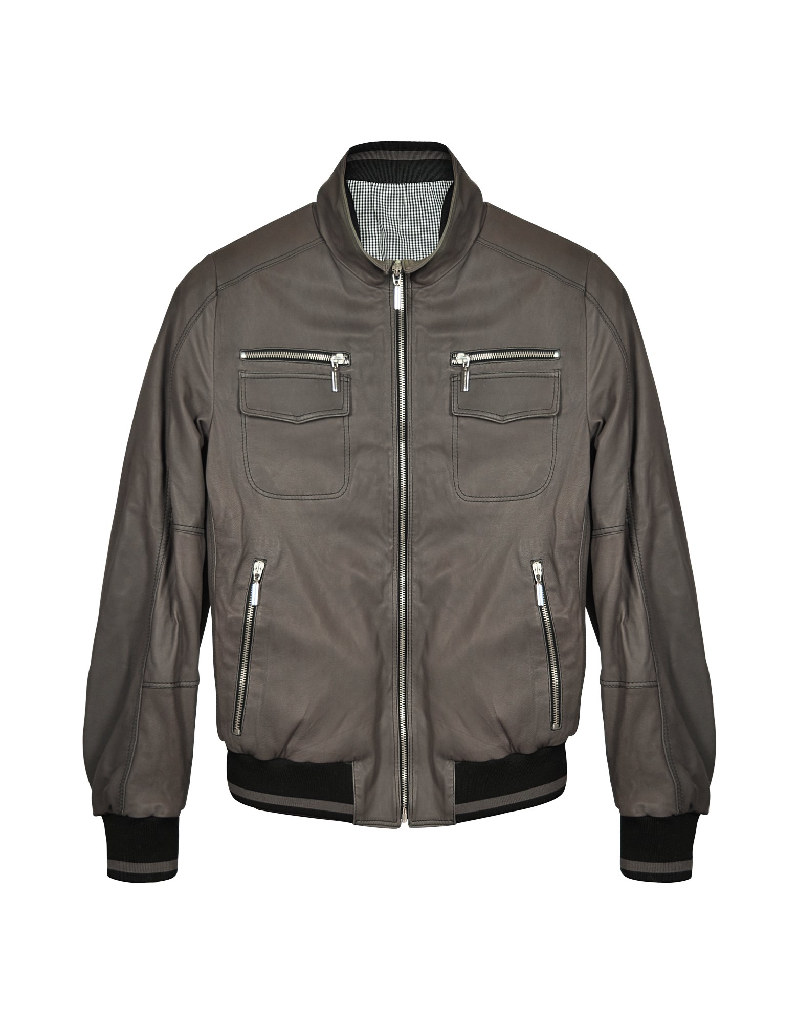 Forzieri Mens Dark Grey Leather Bomber Jacket in Gray for Men (grey) | Lyst