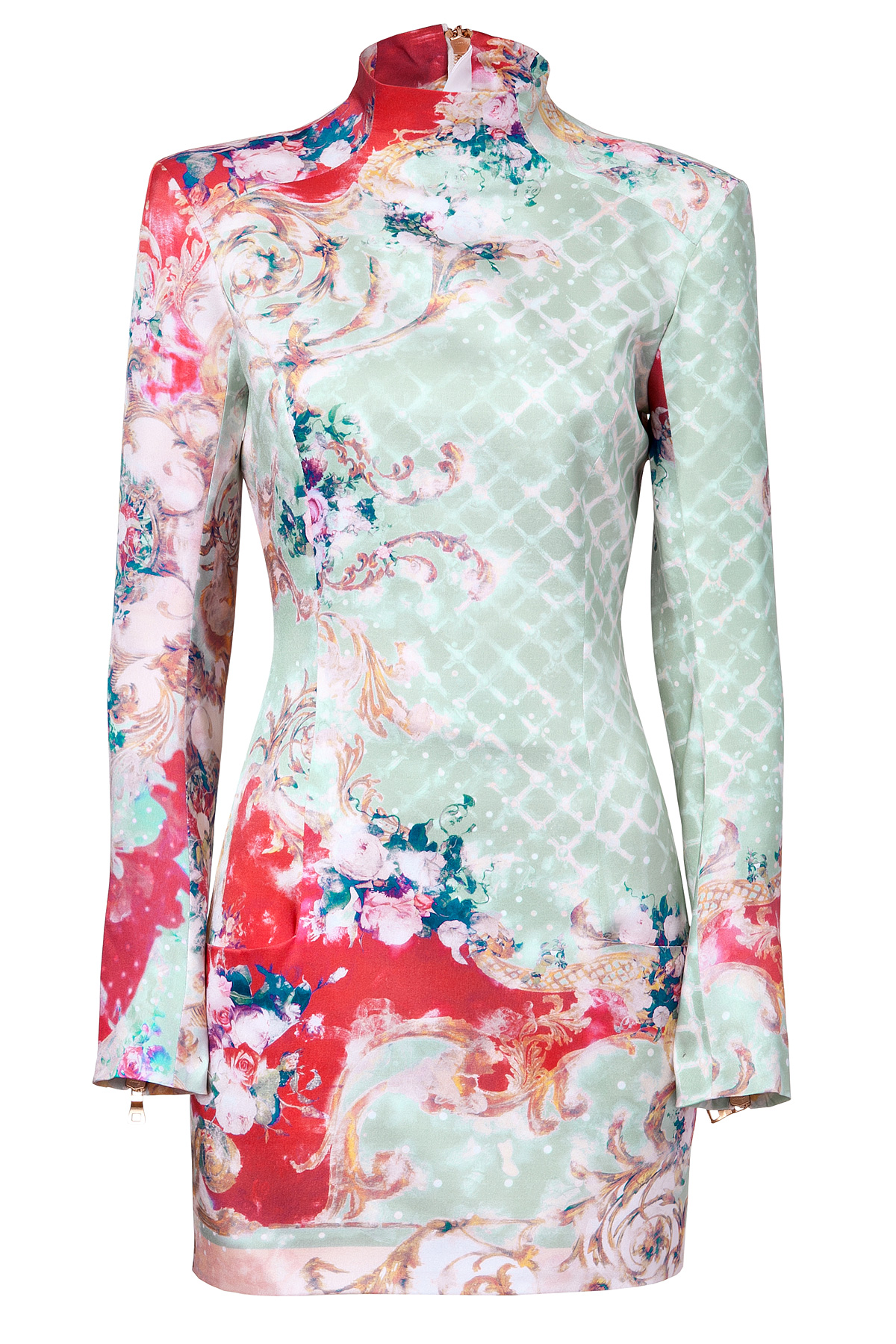 Balmain Printed Silk-sateen Dress in Green | Lyst