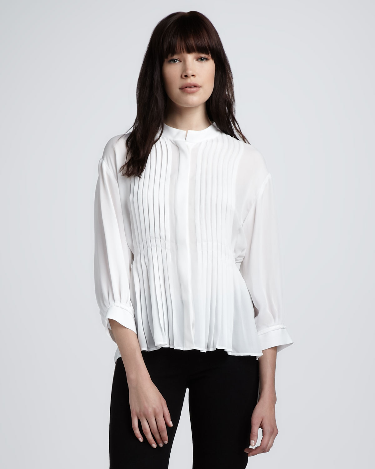 Theory Pleated Silk Blouse In White Lyst