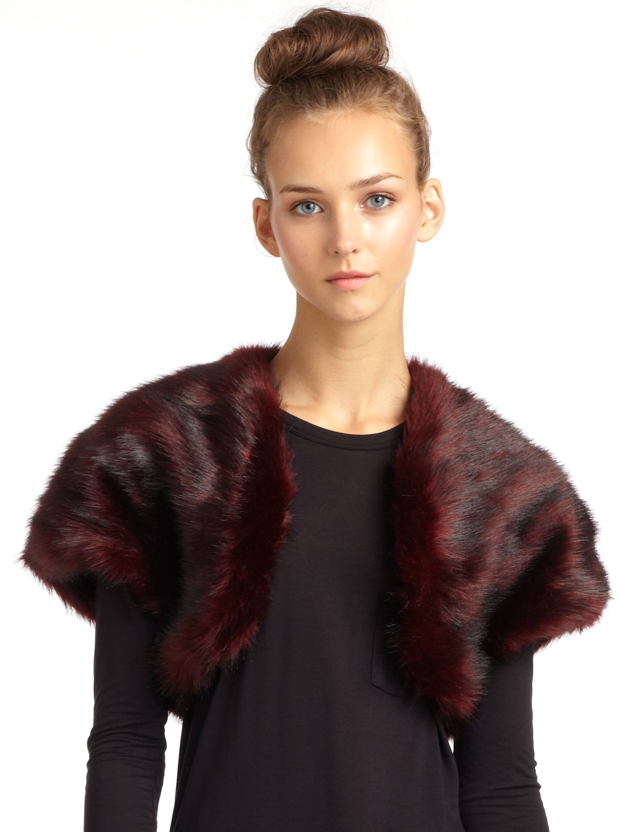 French Connection Fast Maude Faux Fur Shrug in Red Black (Brown) - Lyst