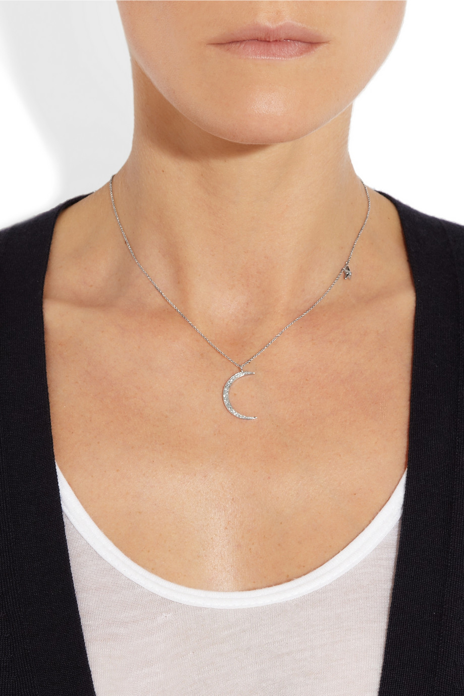 Anita Ko 18kt White Gold Moon Star Pendant Necklace With Diamonds