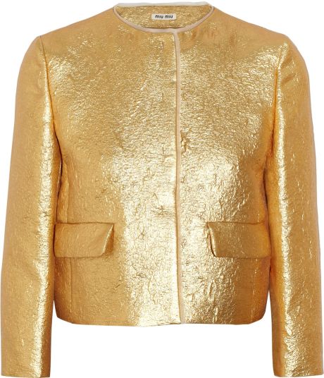Miu Miu Organzatrimmed Lamé Jacket in Gold | Lyst