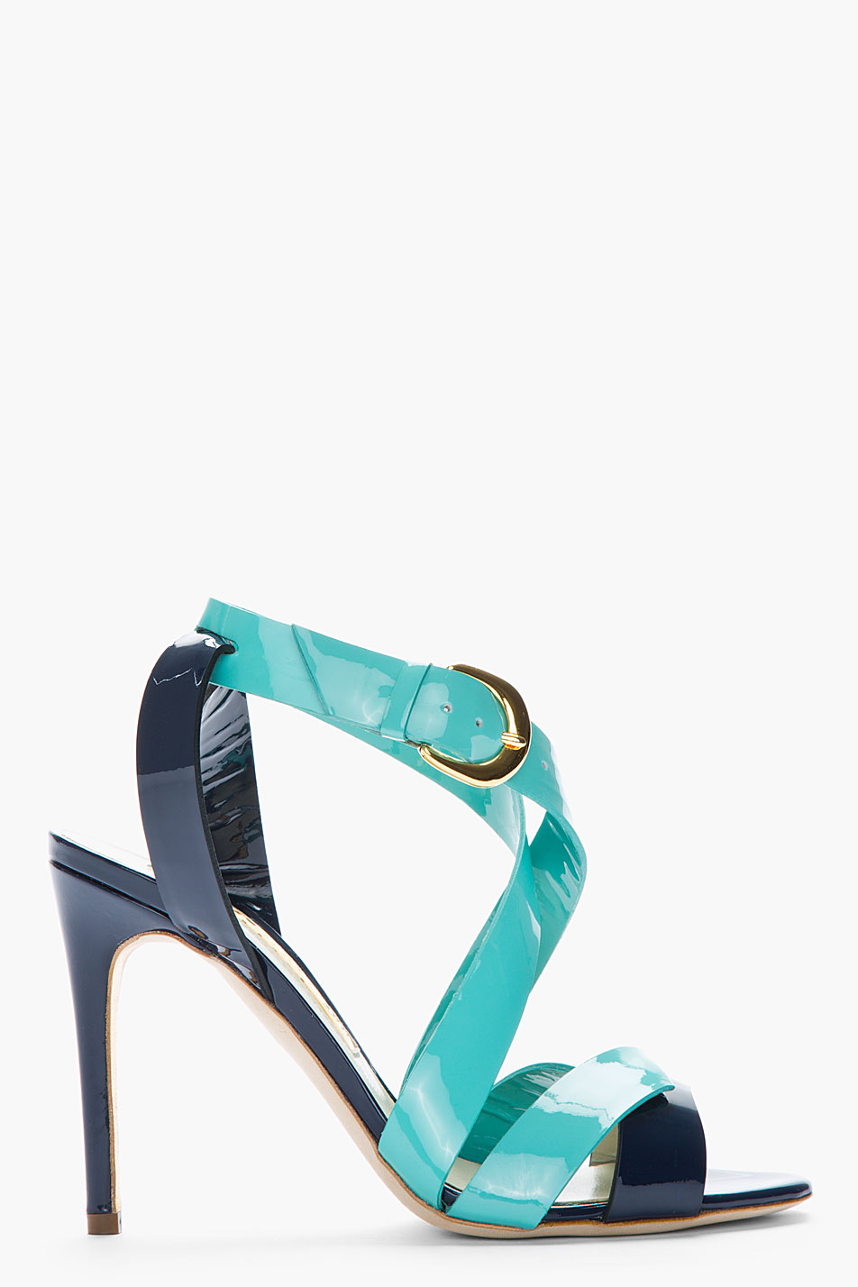 Lyst - Rupert sanderson Turquoise and Navy Patent Sandals in Blue
