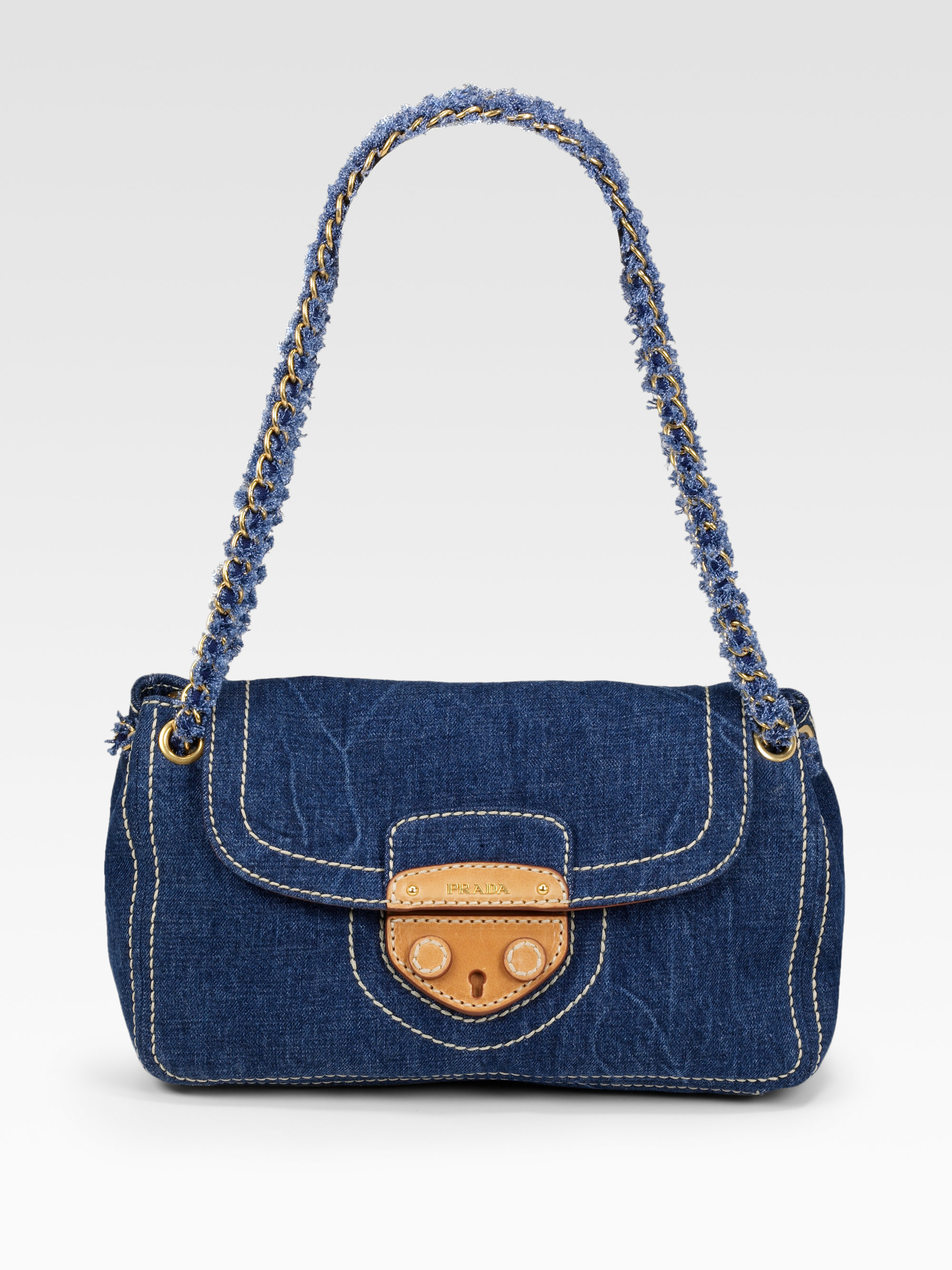 Lyst Prada Denim Shoulder Bag In Blue Lyst Prada Denim Shoulder Bag In Blue