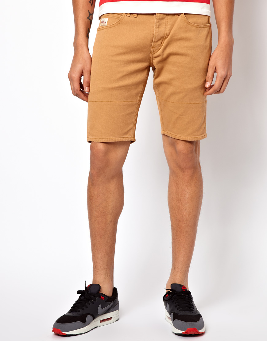 Evisu Nagahama Five Pocket Shorts with Painted Back Pocket in Tan ...