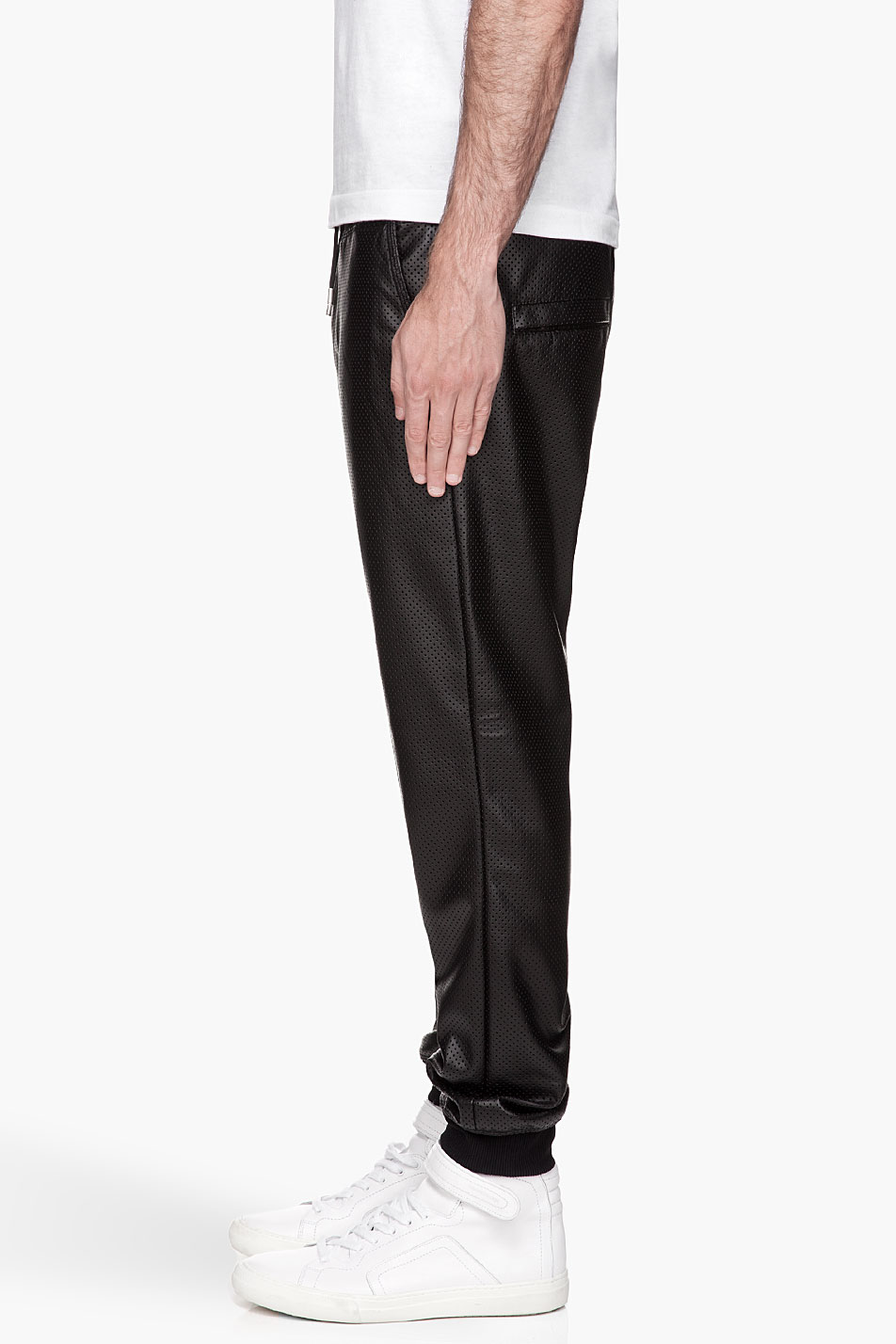 Balmain Black Perforated Leather Jogging Pants for Men - Lyst