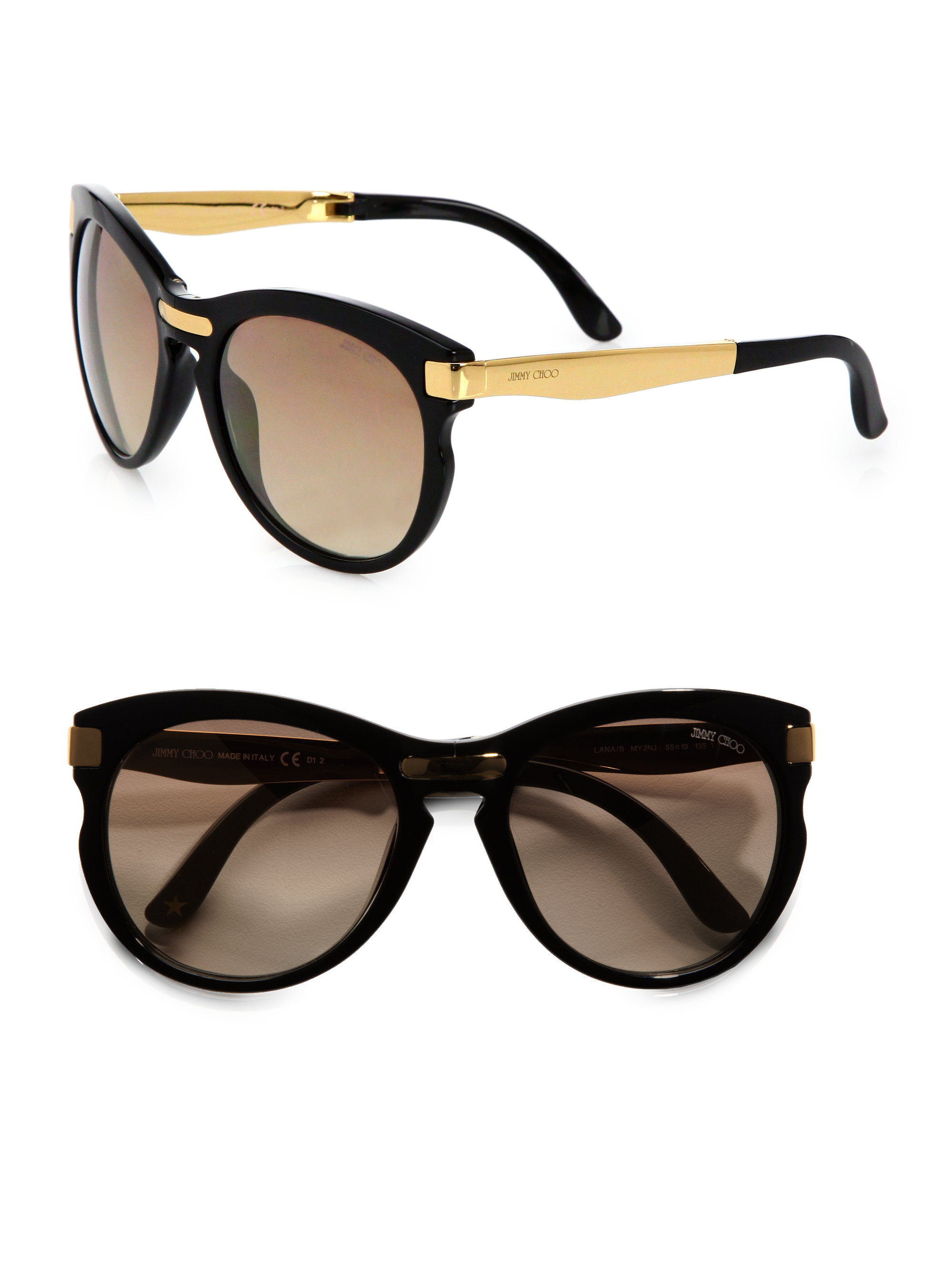 Jimmy Choo Plastic Metal Foldable Sunglasses In Black Gold Metallic For Men Lyst
