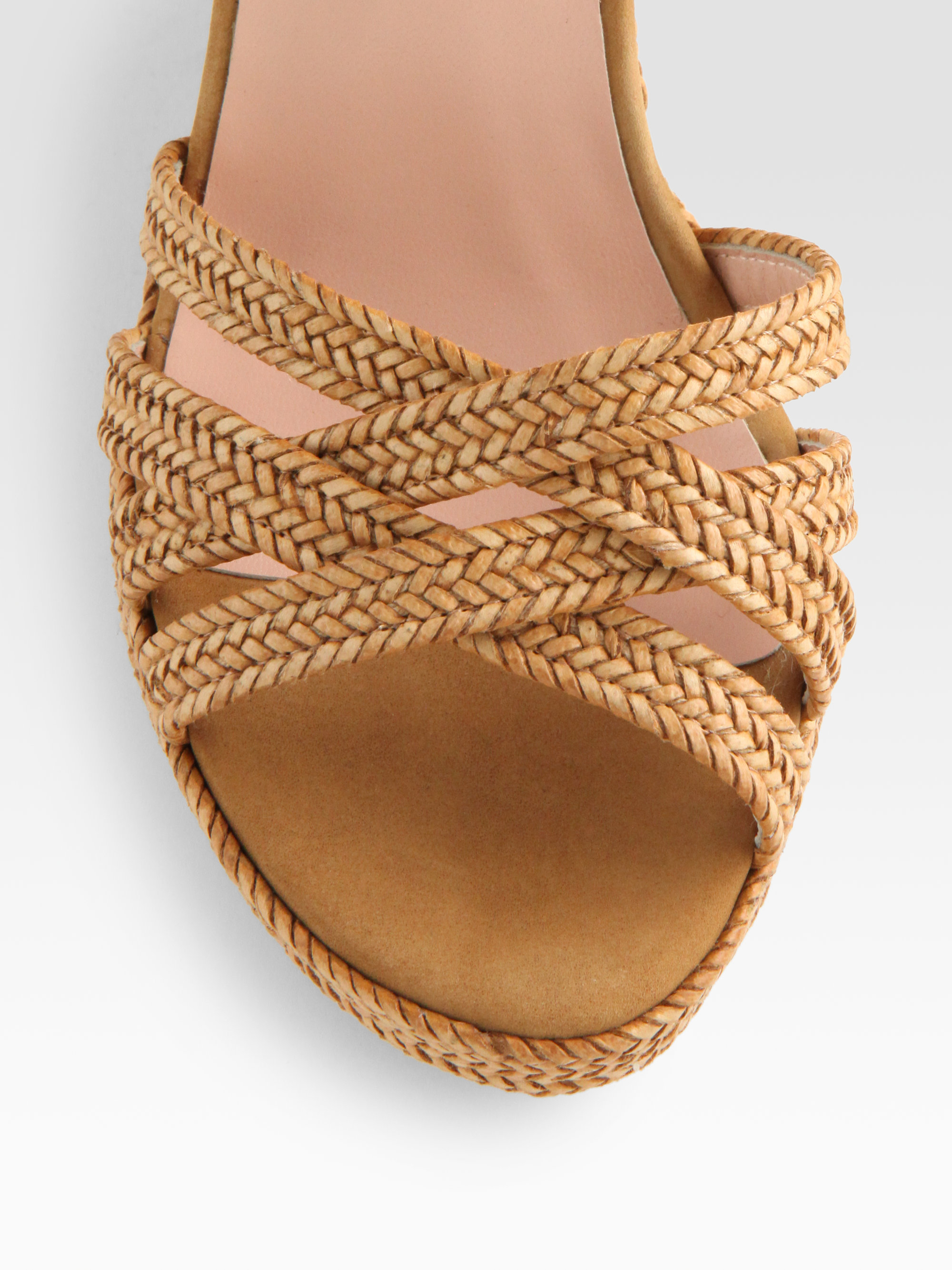 Lyst Stuart Weitzman Reins Leather Wedge Sandals In Natural