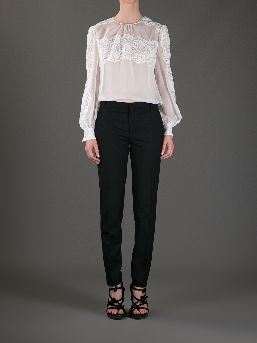 Valentino Lace Panel Blouse In White Lyst