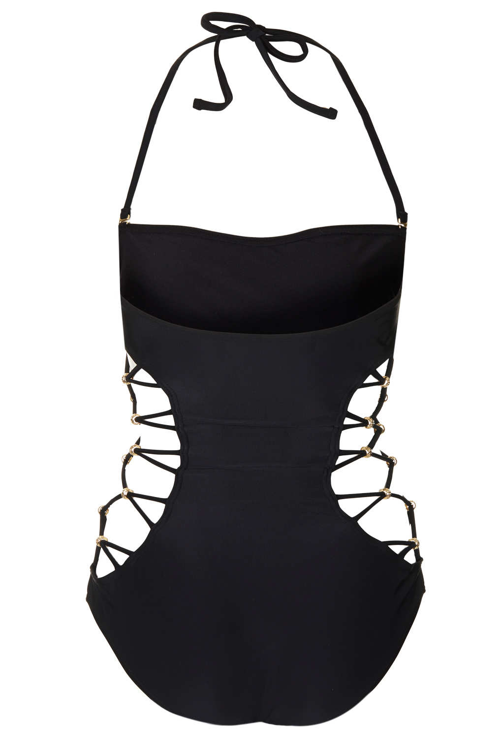 Topshop Black Beaded Lattice Swimsuit In Black Lyst