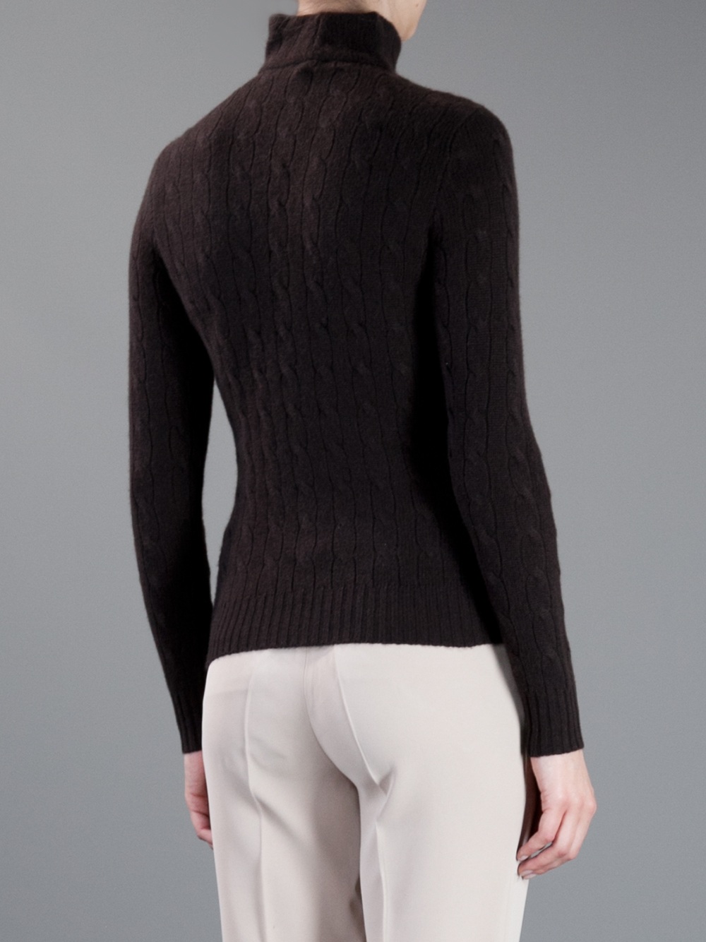 Lyst Ralph Lauren Black Label Buckle Tab Cable Knit In Brown