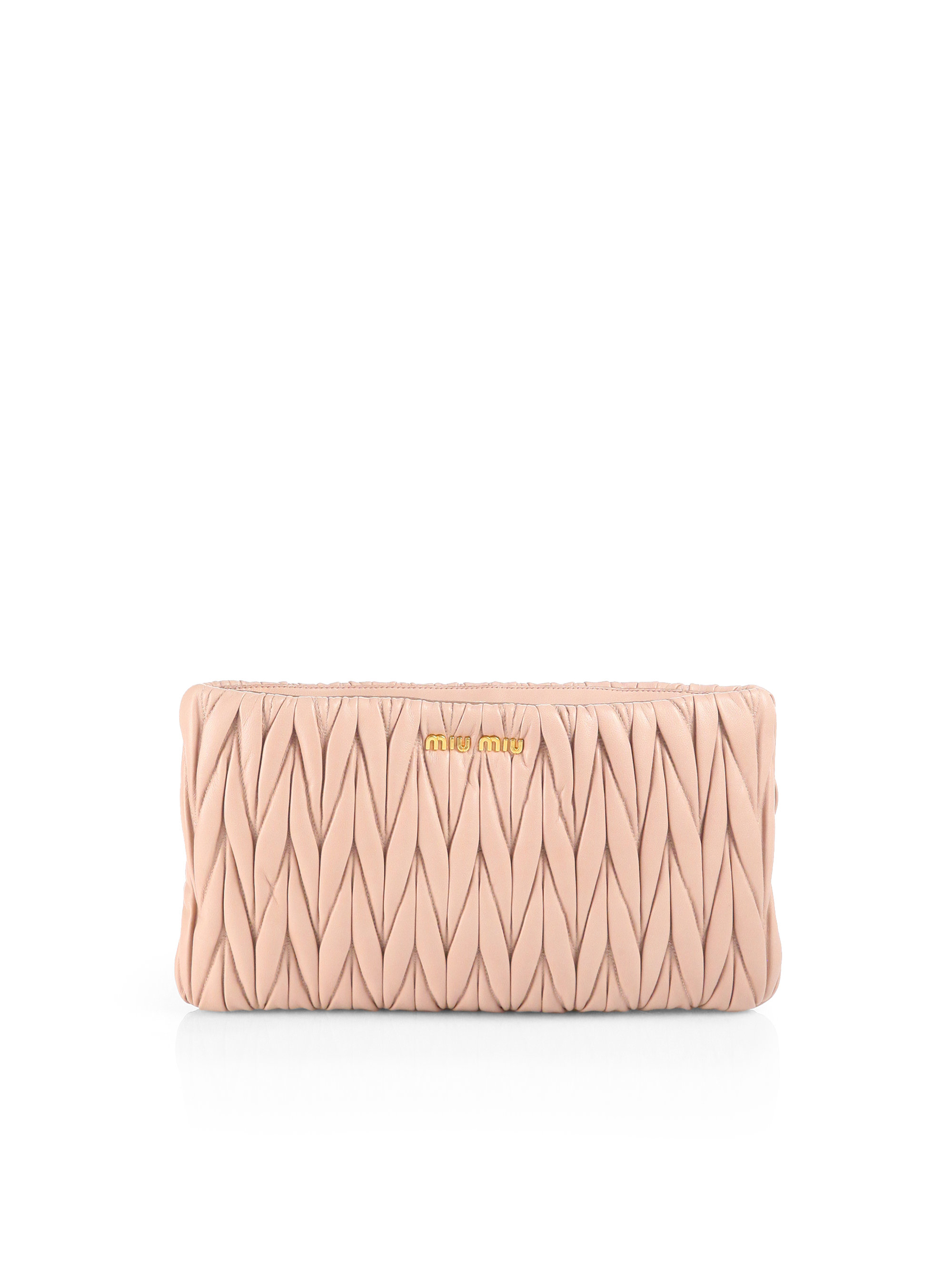 Lyst - Miu Miu Matelassé Leather Clutch in Pink Lyst - Miu Miu Matelassé Leather Clutch in Pink