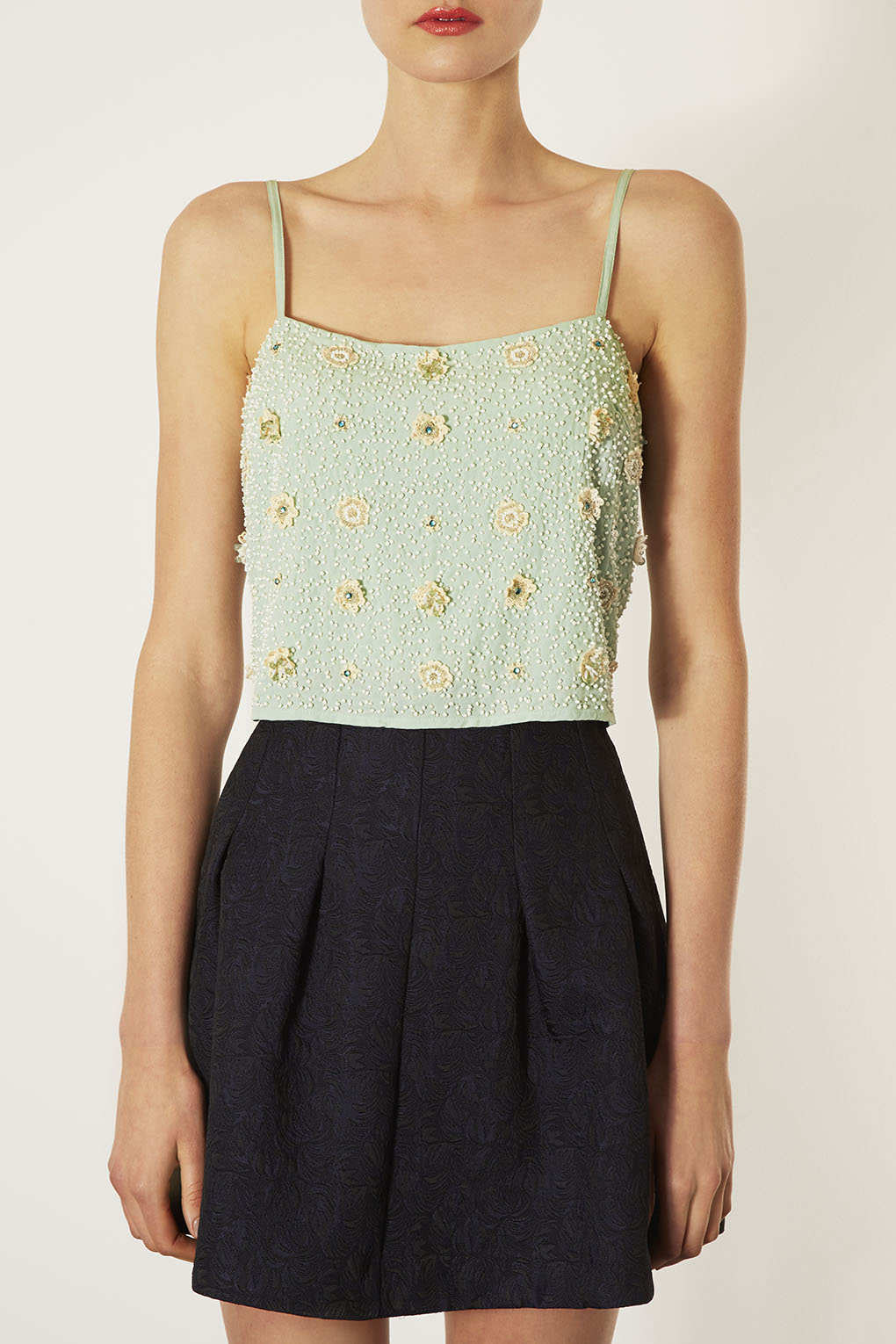 Topshop Floral Bead Crop Cami In Green Lyst